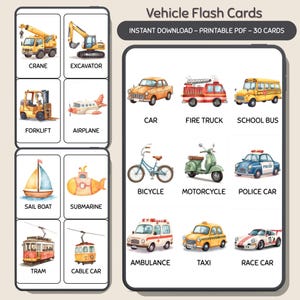 Printable Vehicle Flash Cards: Speech Therapy Montessori Learning for ...
