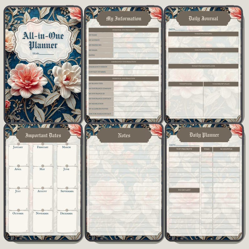 Ultimate Life Planner Printable, ADHD Organizer, Vintage Floral (PDF ...