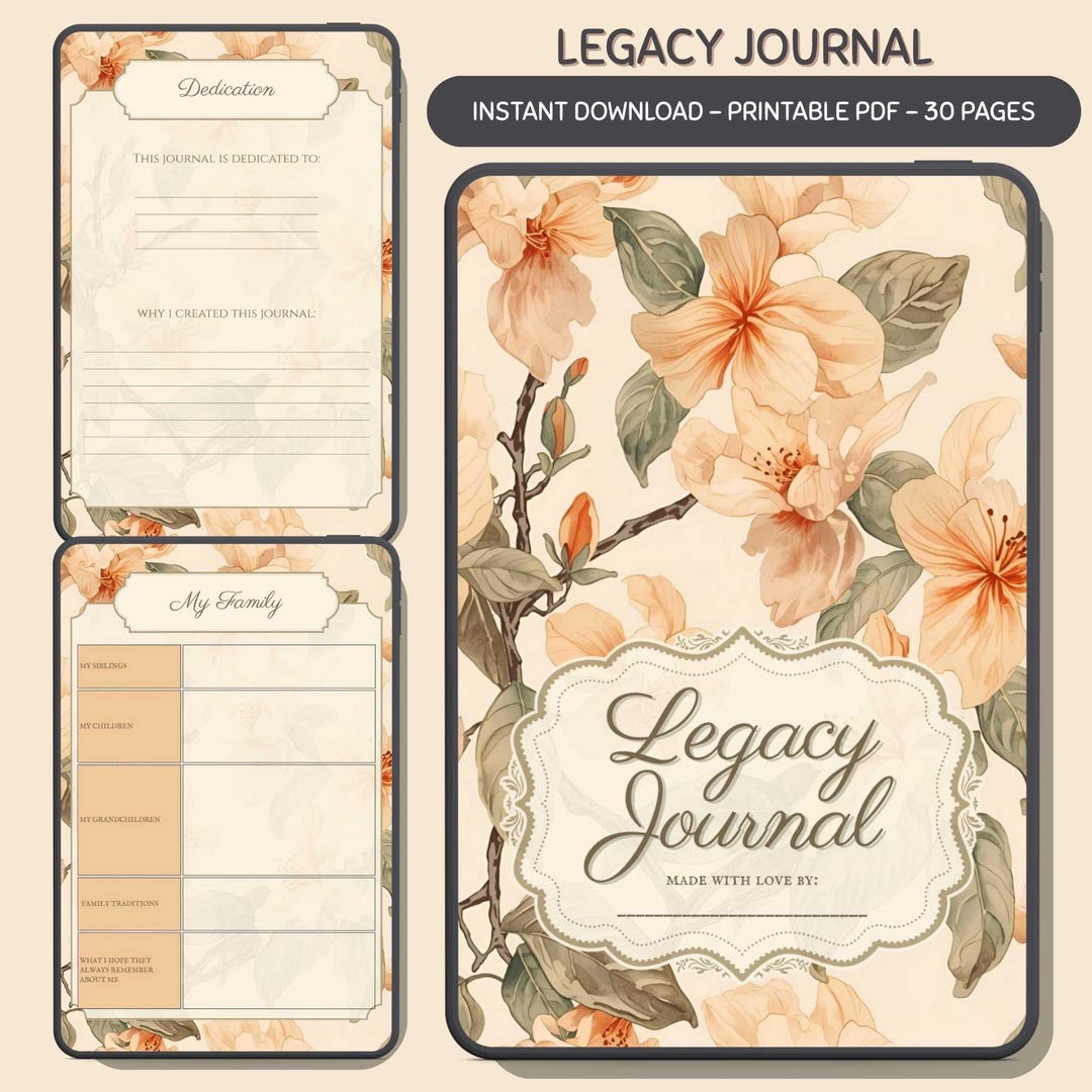 Family Legacy Journal Printable: Memory Keepsake, Heirloom History (PDF ...