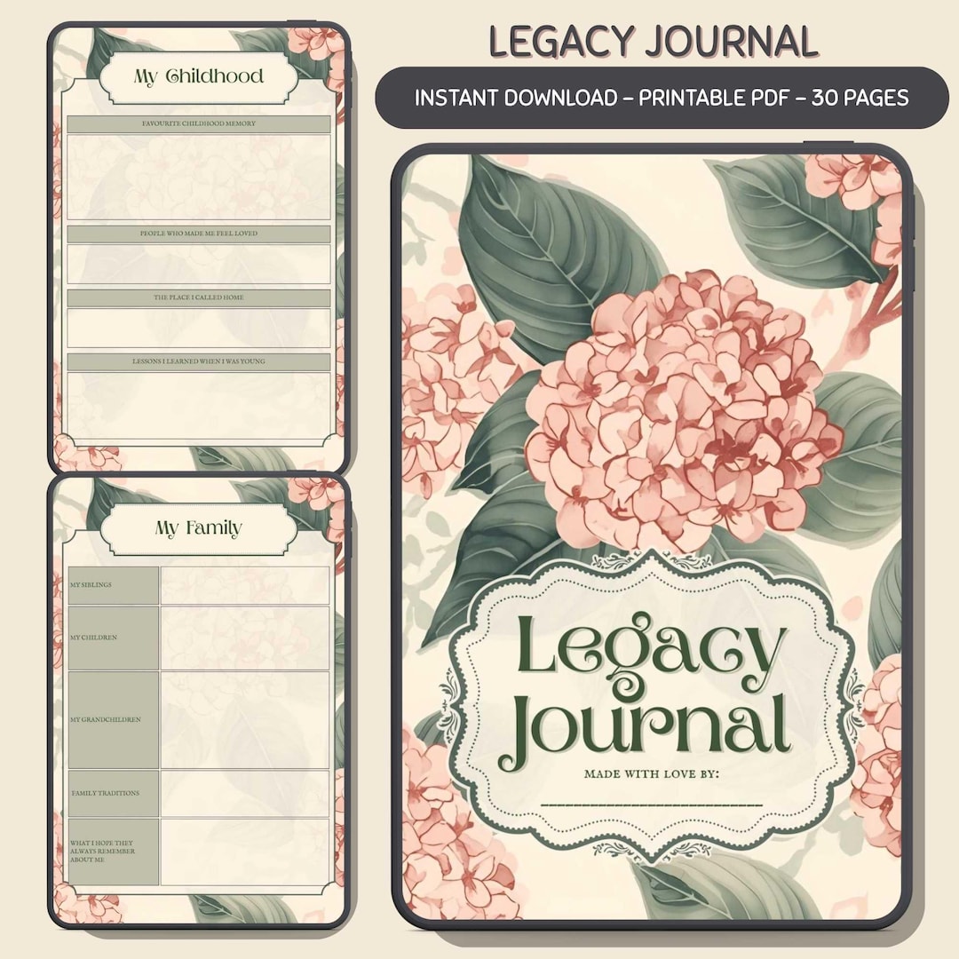 Family Legacy Journal Printable: Pastel Pink Memory Keepsake, Life ...