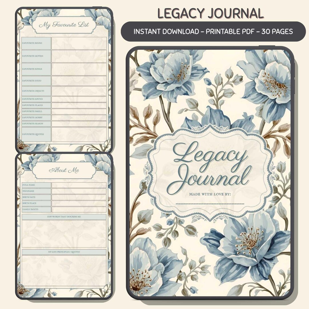 Printable Legacy Journal: Family Memory Keepsake, Heirloom Letter Tell ...