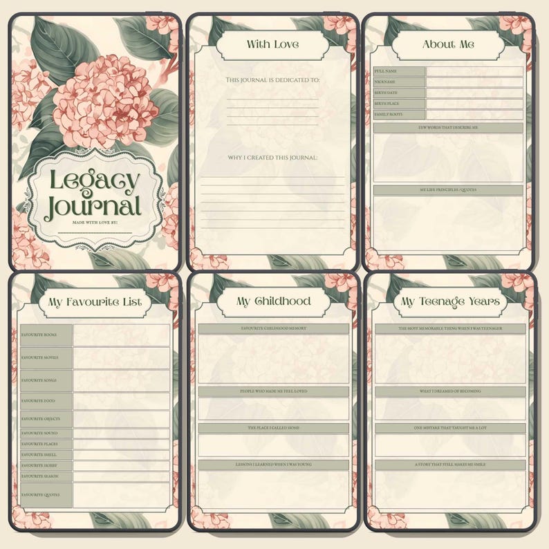 Family Legacy Journal Printable: Pastel Pink Memory Keepsake, Life ...