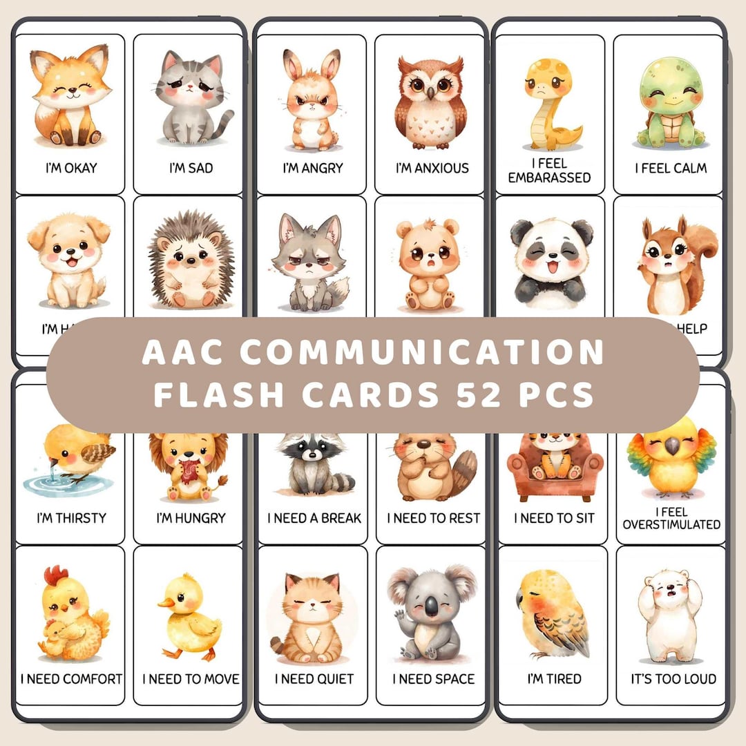 Printable AAC Communication Flash Cards: Autism & Speech Delay (52 Pcs ...