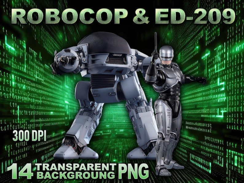 Robocop PNG Bundle | ED-209 Robot Clipart | 80s Sci-fi Pngs | Cyberpunk ...