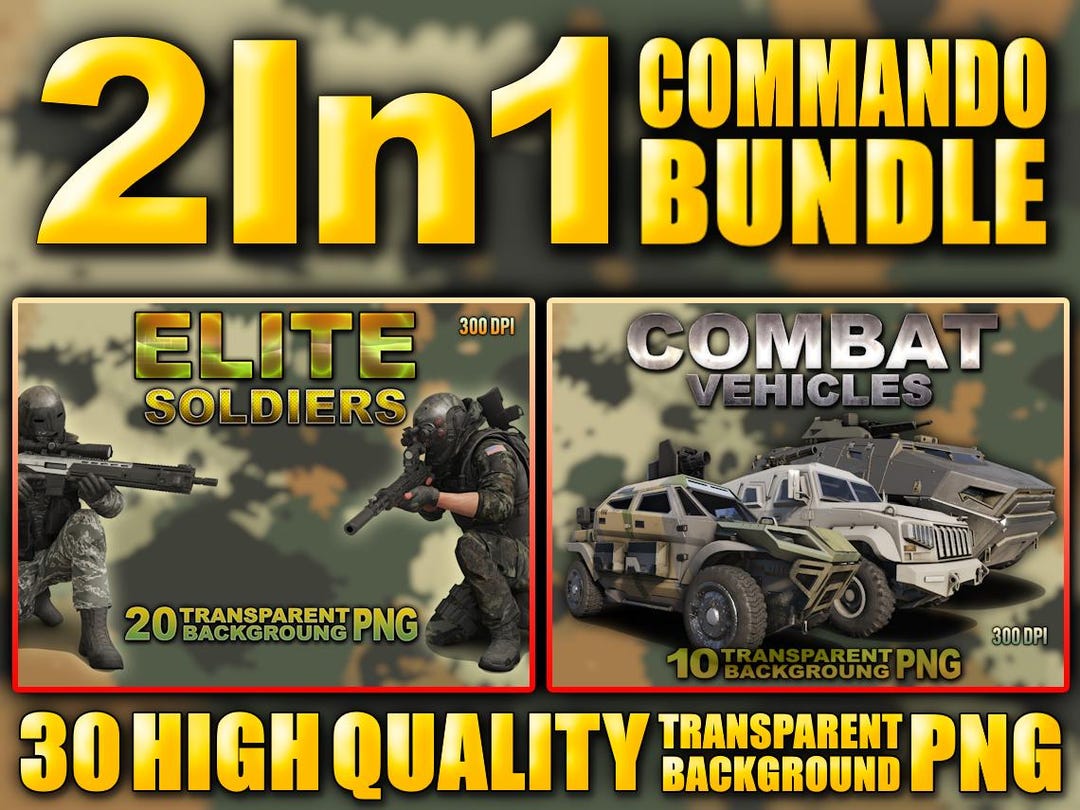 Military Clipart Bundle: Elite Soldiers & Combat Vehicles (30 Pngs, 2K ...