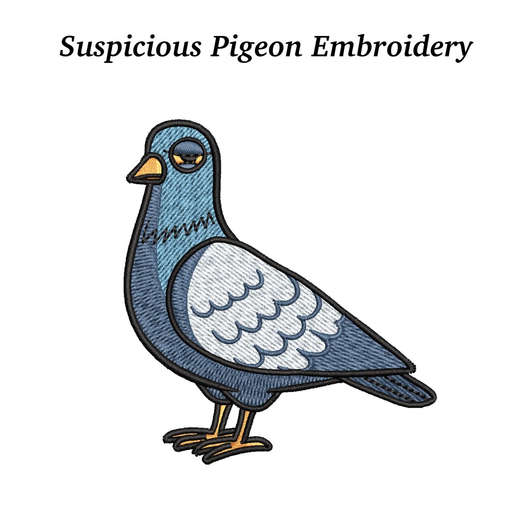 Suspicious Pigeon Embroidery Design - Funny Bird Pattern - Instant ...