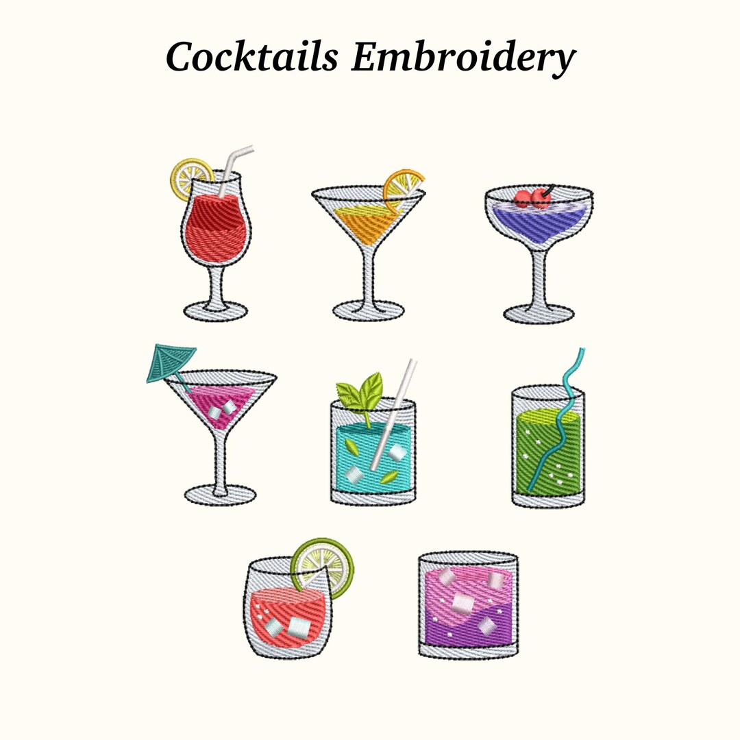 Cocktail Embroidery Design Set: Summer Drinks Decor (digital EMB Files ...