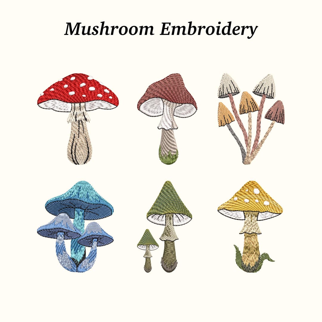 Mushroom Embroidery Design – 6 Unique Mushrooms, 3 Sizes, EMB File ...