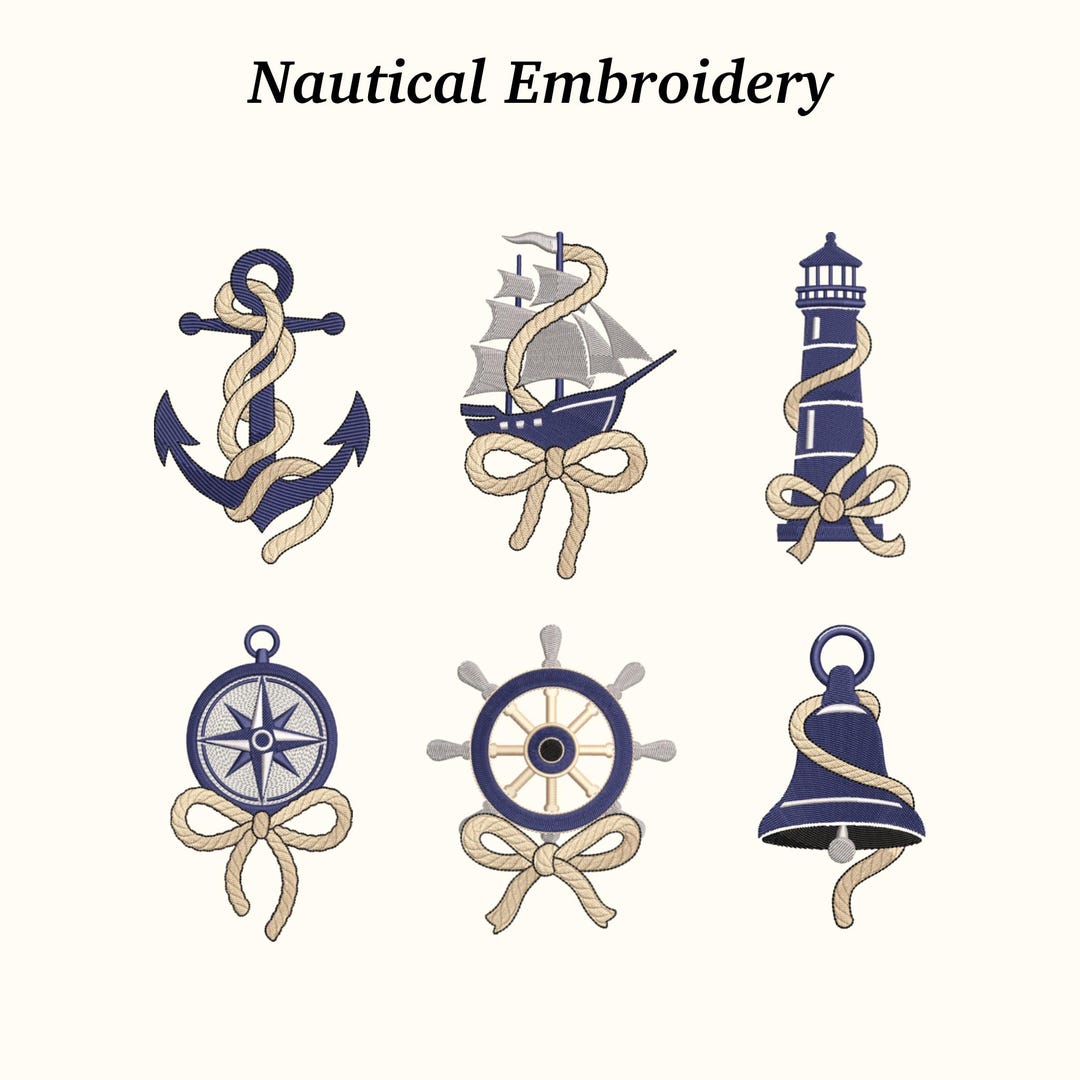Nautical Embroidery Design Set - 6 Ocean Motifs, 3 Sizes, EMB Included ...