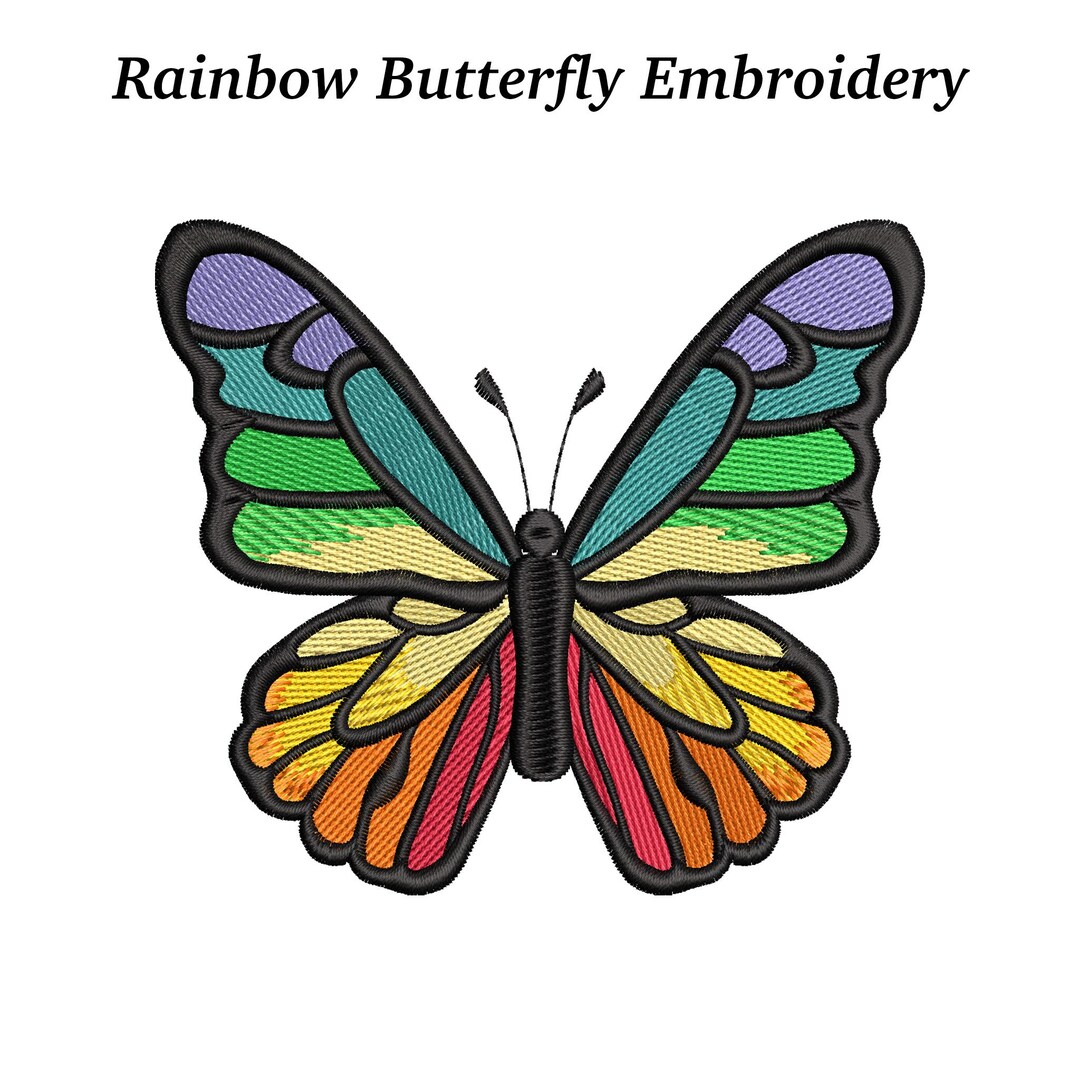 Rainbow Butterfly Embroidery Design: Spring Floral Stitch Art (EMB ...