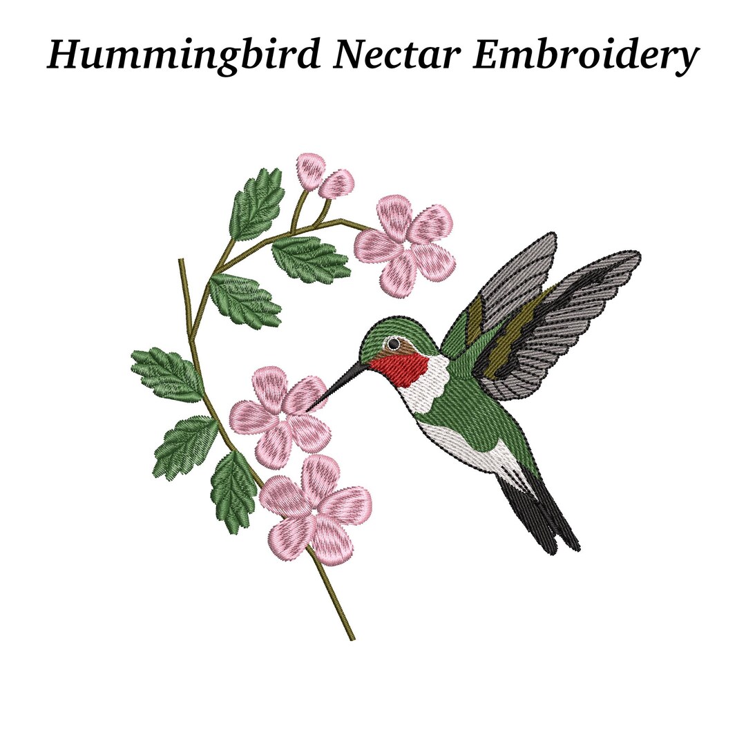 Hummingbird Nectar Embroidery Design, Garden Bird Pattern, Floral ...