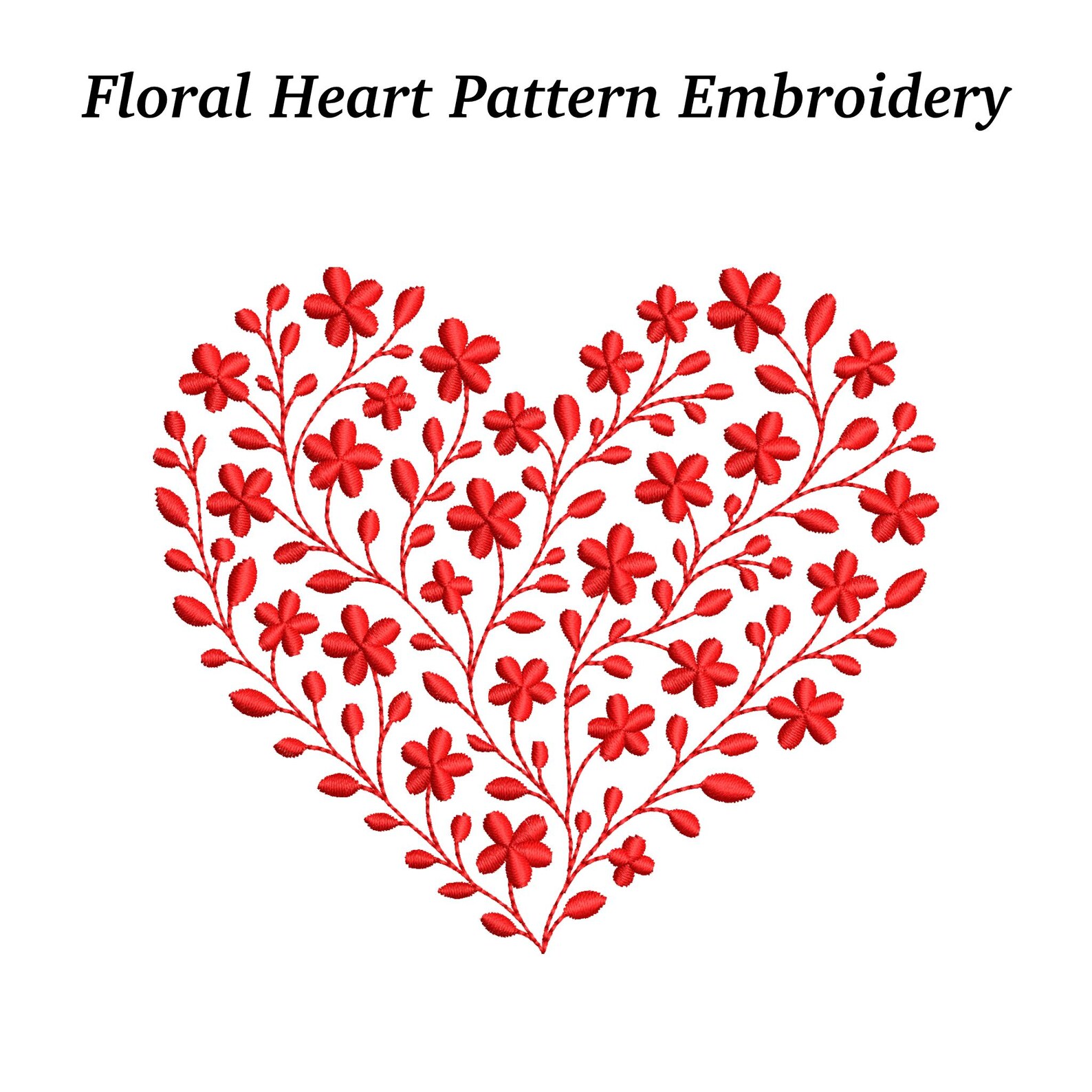 Floral Heart Pattern Embroidery Designs – Mini Flowers & Leaves Heart ...
