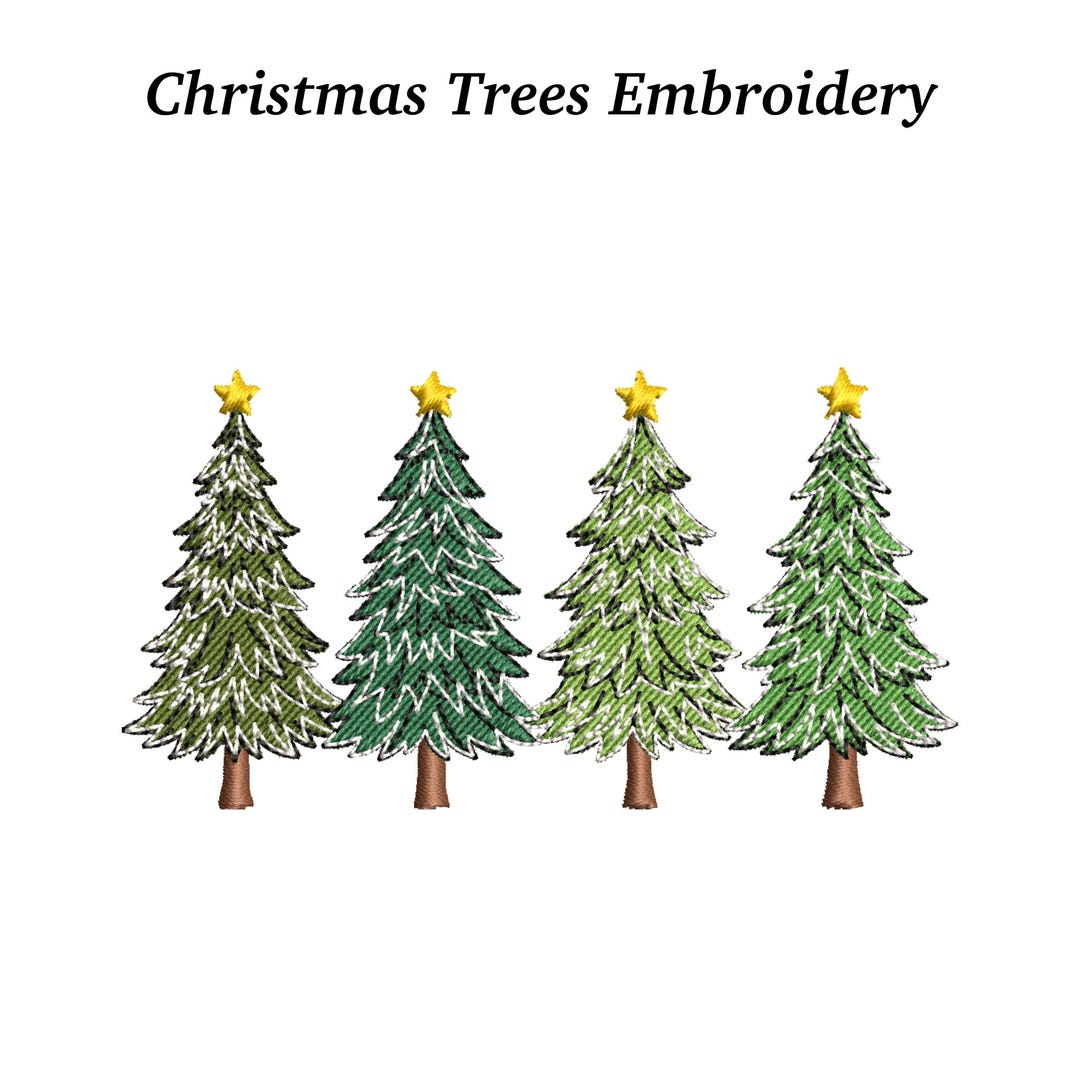 Christmas Winter Trees Embroidery Design – 4 Pine Tree Line, EMB ...