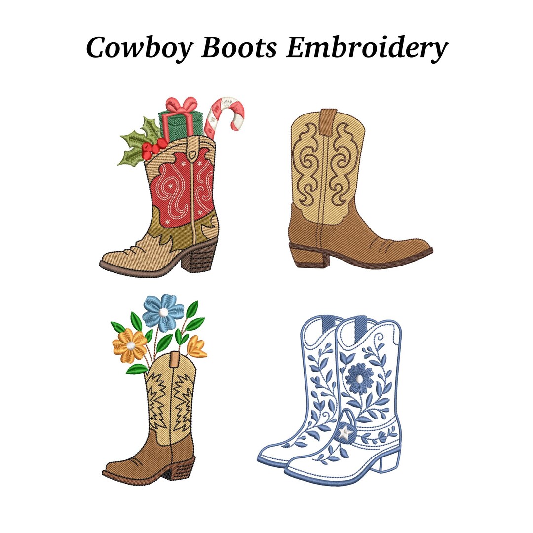 Cowboy Boots Collection Embroidery Designs | Western Cowgirl Boot Set ...