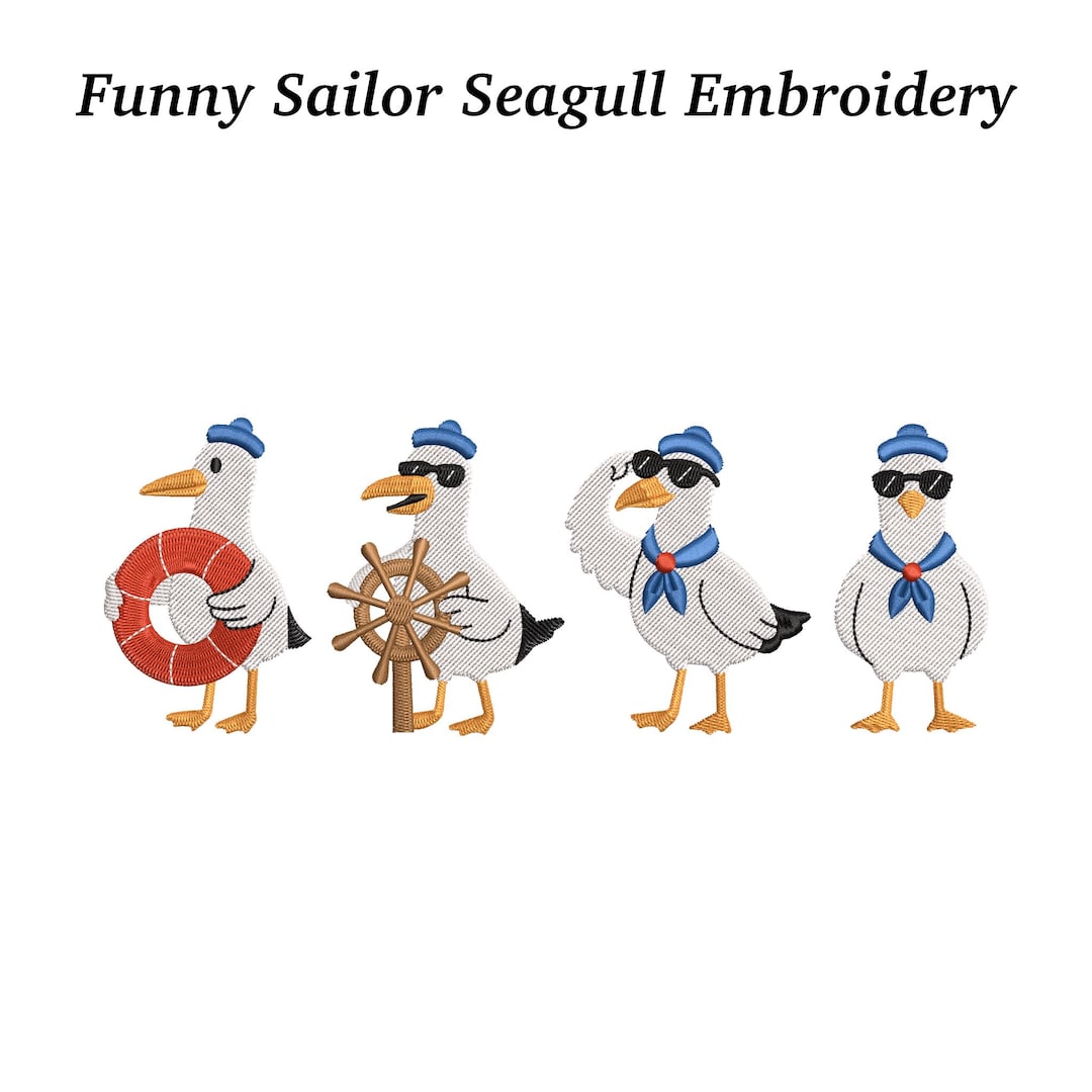 Funny Sailor Seagull Machine Embroidery Designs | Nautical Birds (EMB ...