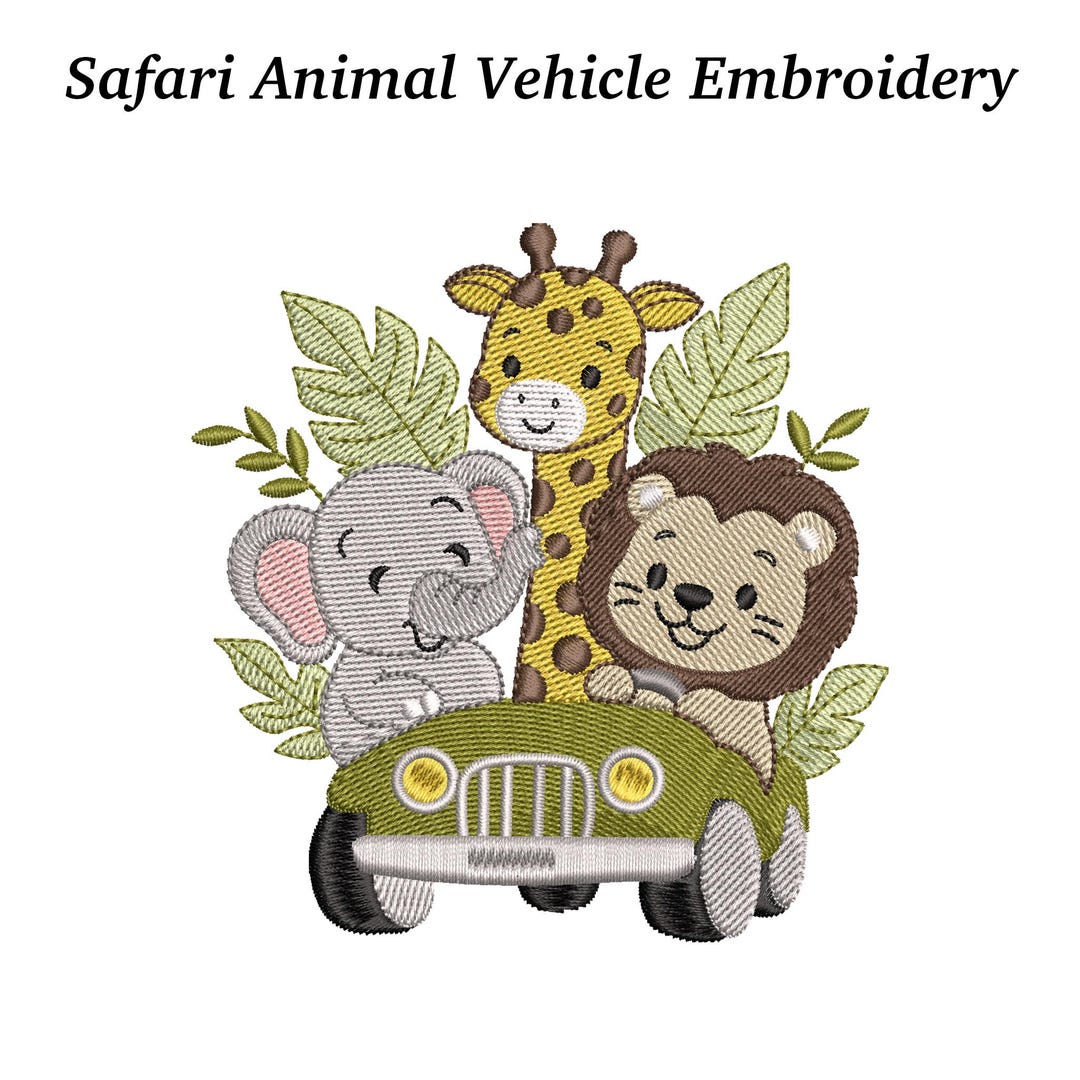 Safari Animals Embroidery Design: Jungle Car Adventure (EMB Included ...