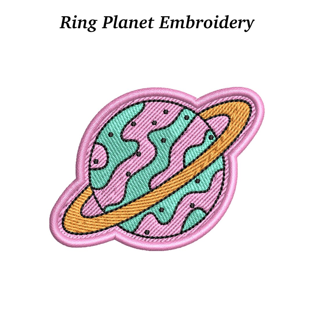 Ring Planet Embroidery Design, Saturn Style, Kawaii Space Pattern ...