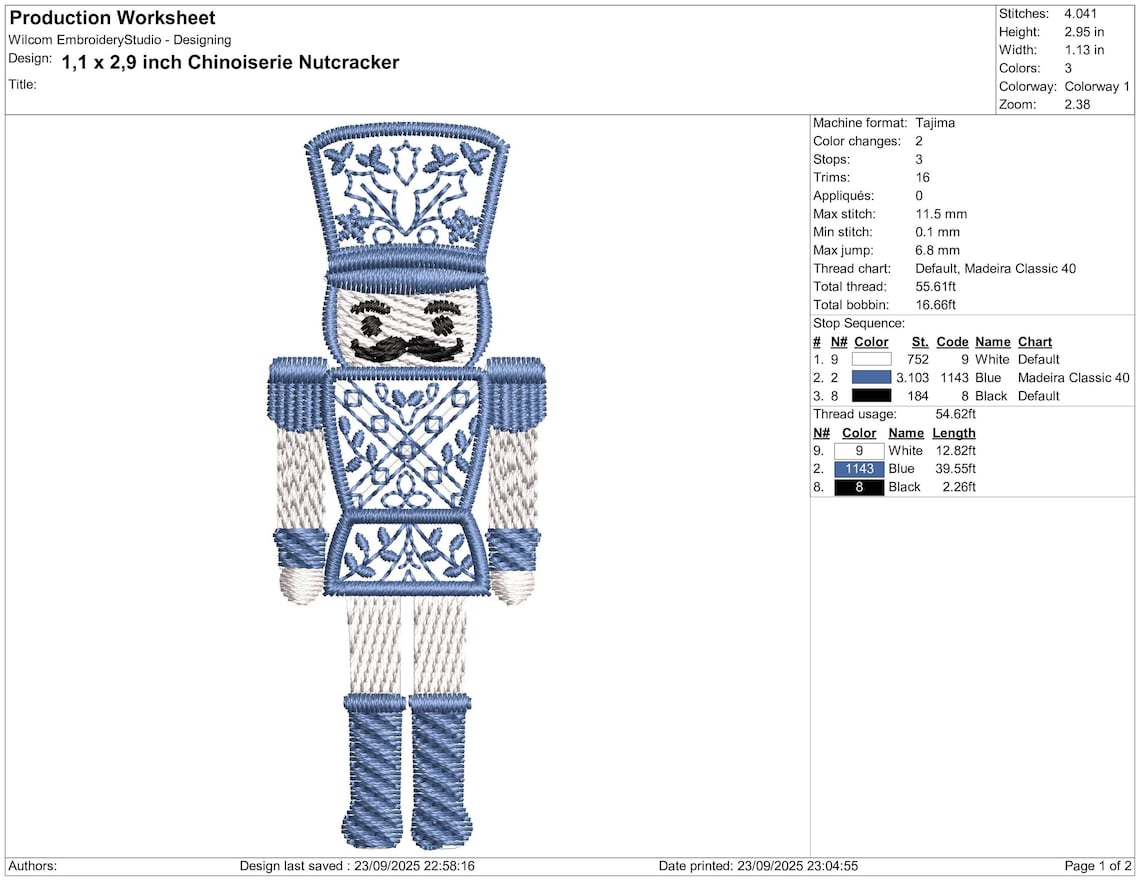 Chinoiserie Nutcracker Embroidery Design: Blue Holiday Soldier (EMB ...