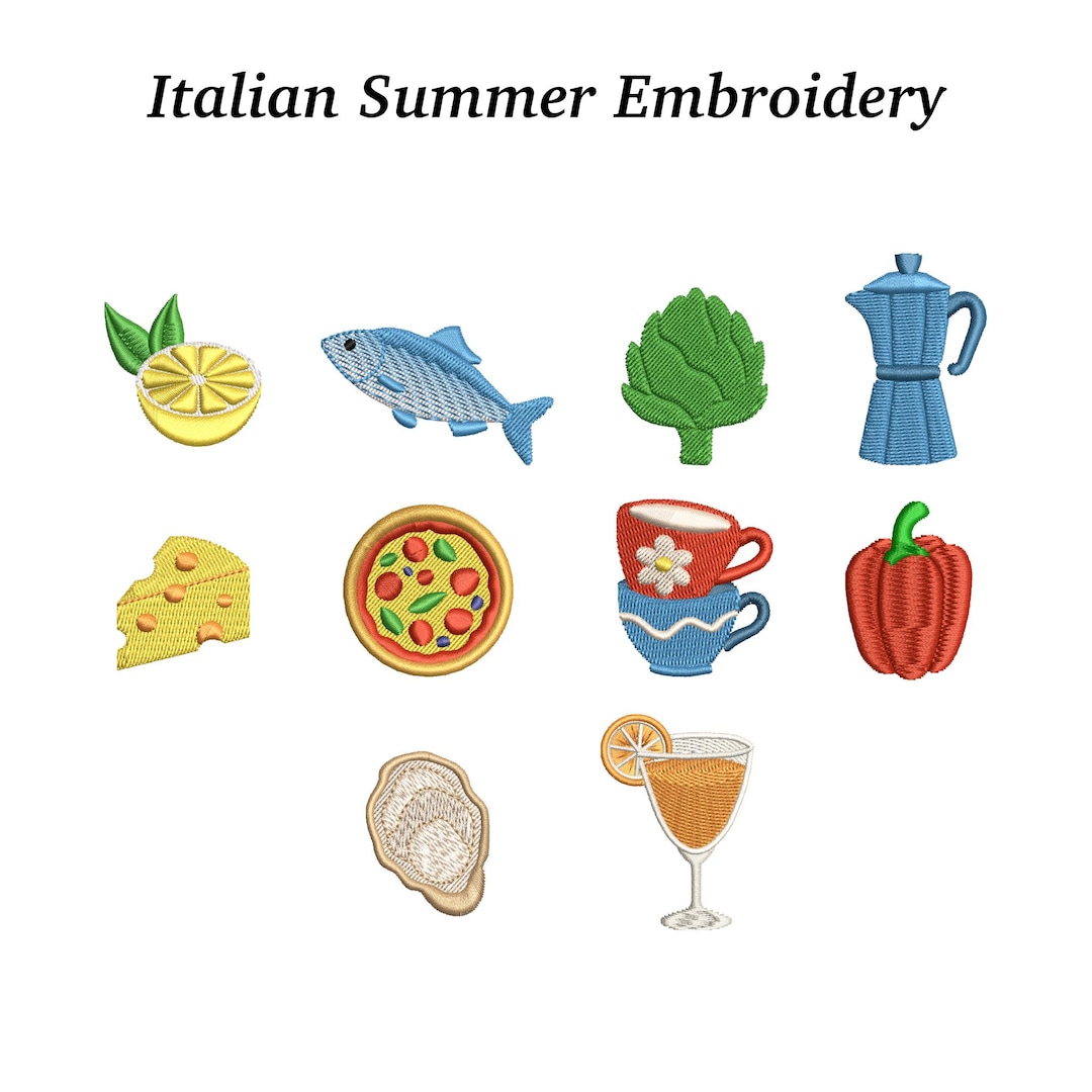 Italian Summer Icons Embroidery Designs, Mediterranean Kitchen (EMB ...