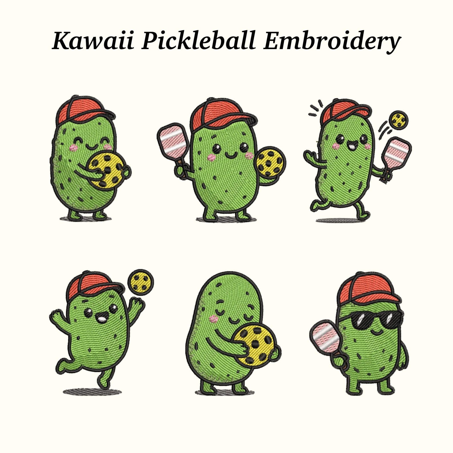 Kawaii Pickleball Chibi Embroidery Design Set - 3 Sizes, EMB Included ...