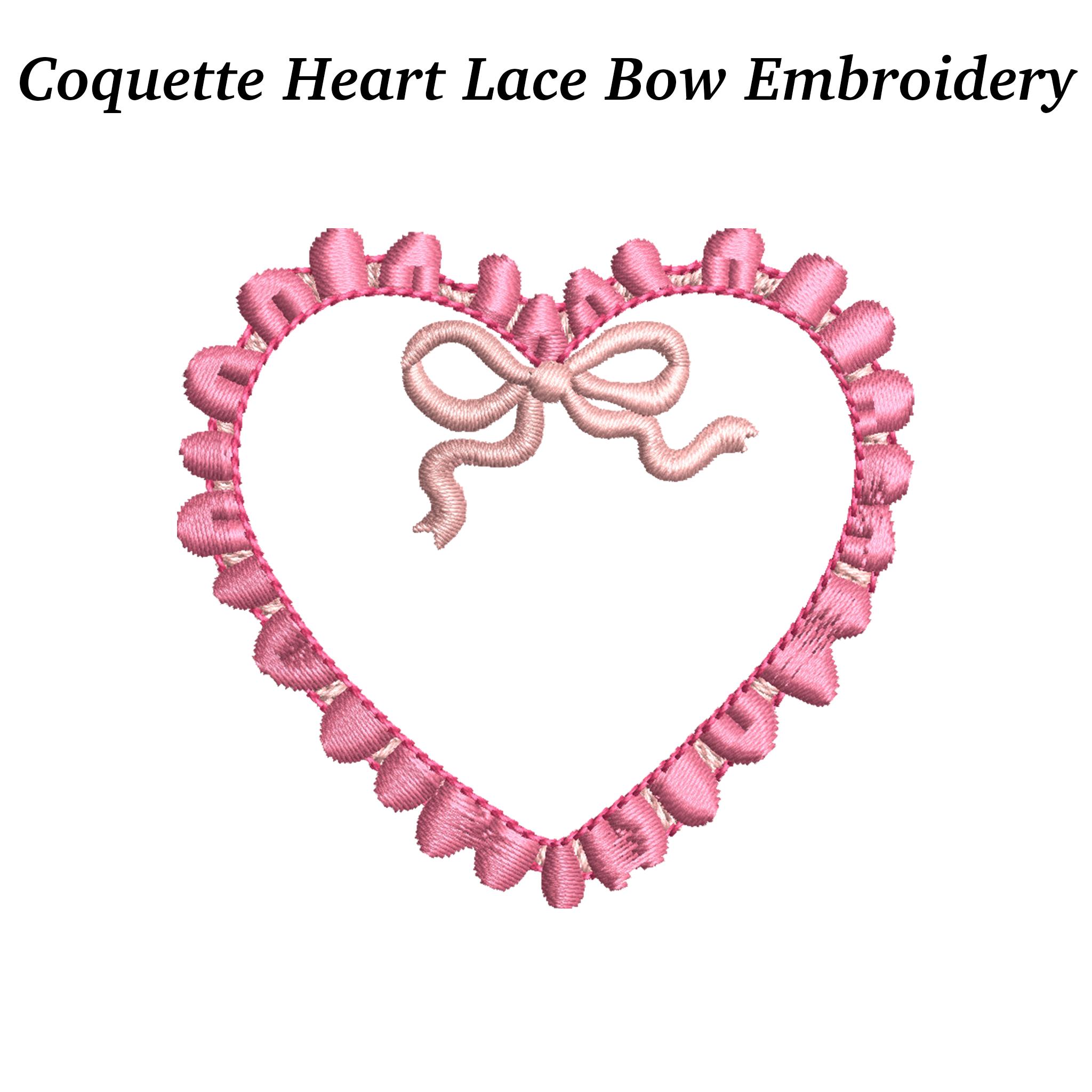 Coquette Heart Lace Bow Embroidery Design: Girly Machine File (EMB ...