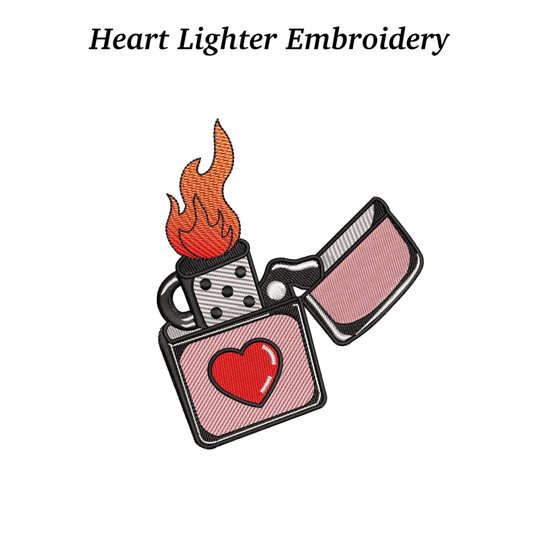 Heart Lighter Embroidery Design | Cute Retro Lighter Outline | Flame ...