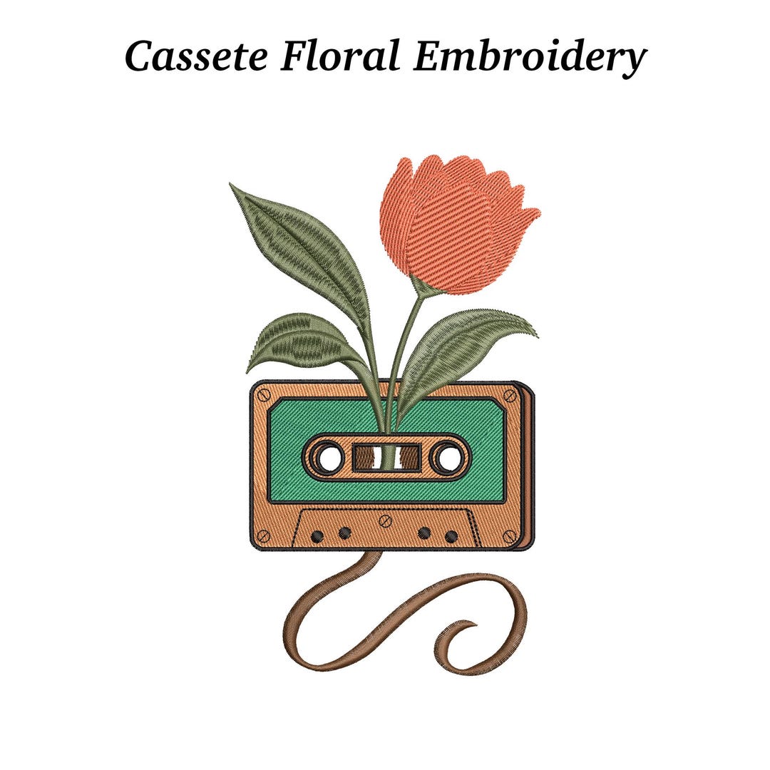 Cassette Floral Embroidery Design | Retro Flower Pattern (digital File ...