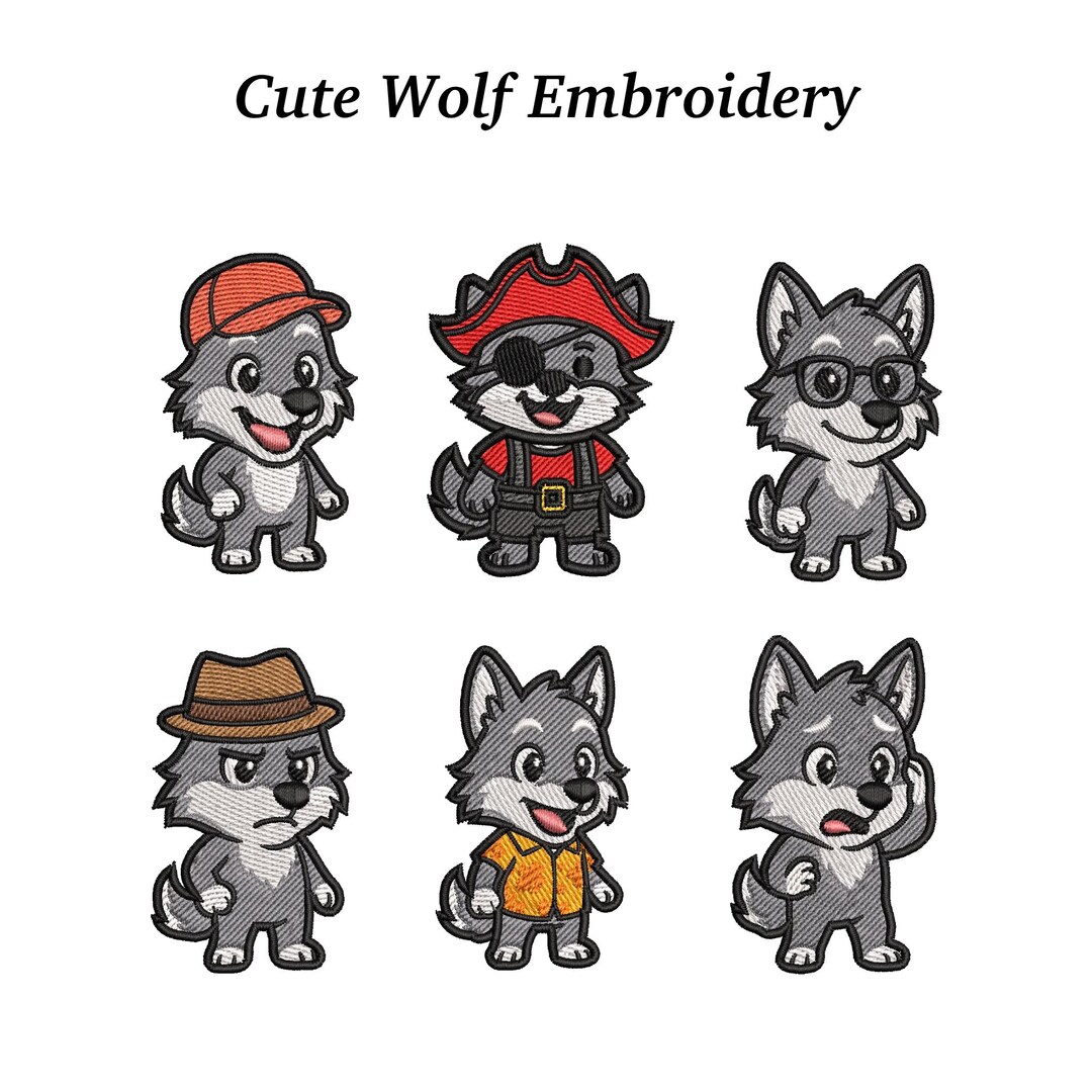 Chibi Wolf Embroidery Designs: Pirate, Fedora, Summer (EMB Included) - Etsy