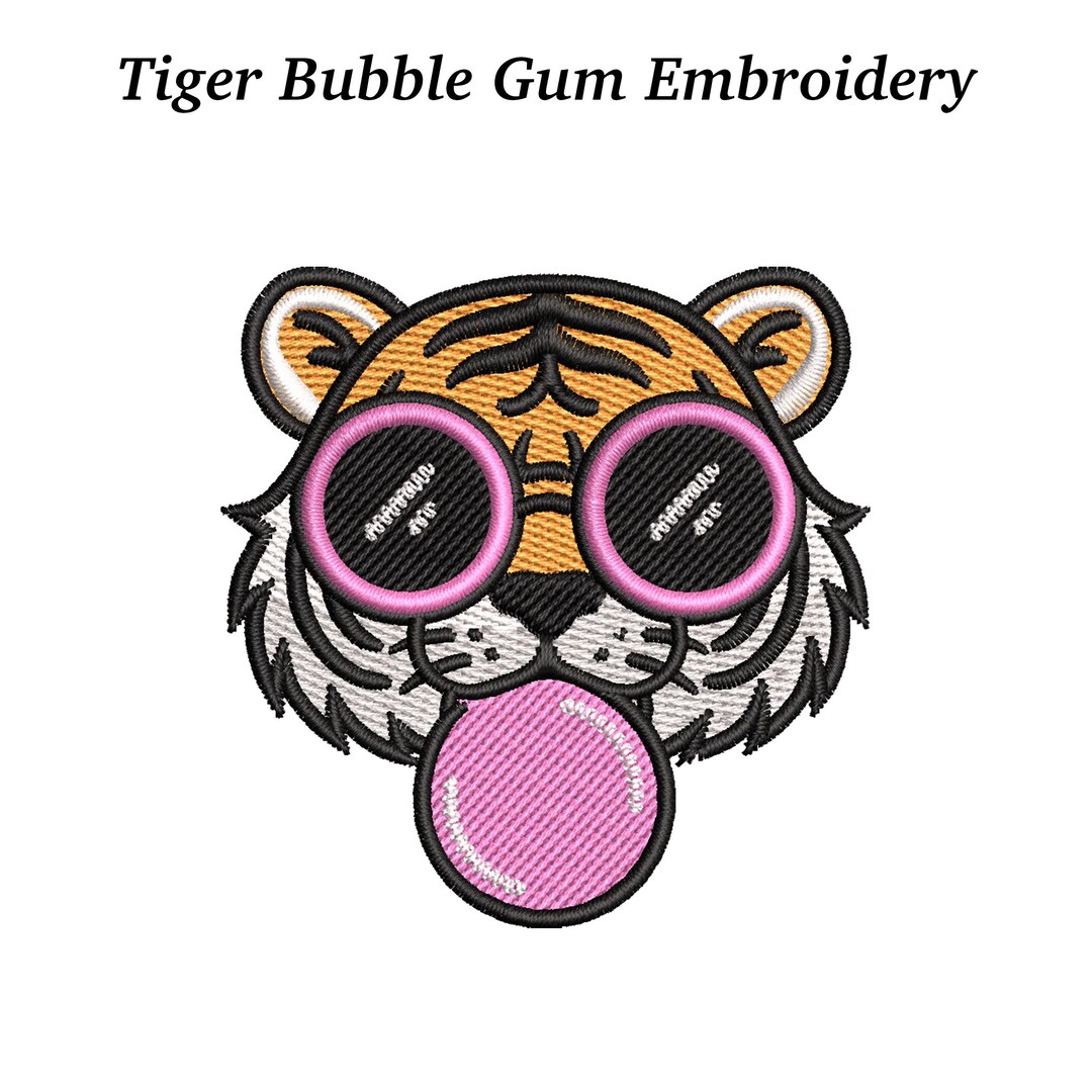 Tiger Bubble Gum Embroidery Design, Funny Cartoon Animal (EMB Included ...