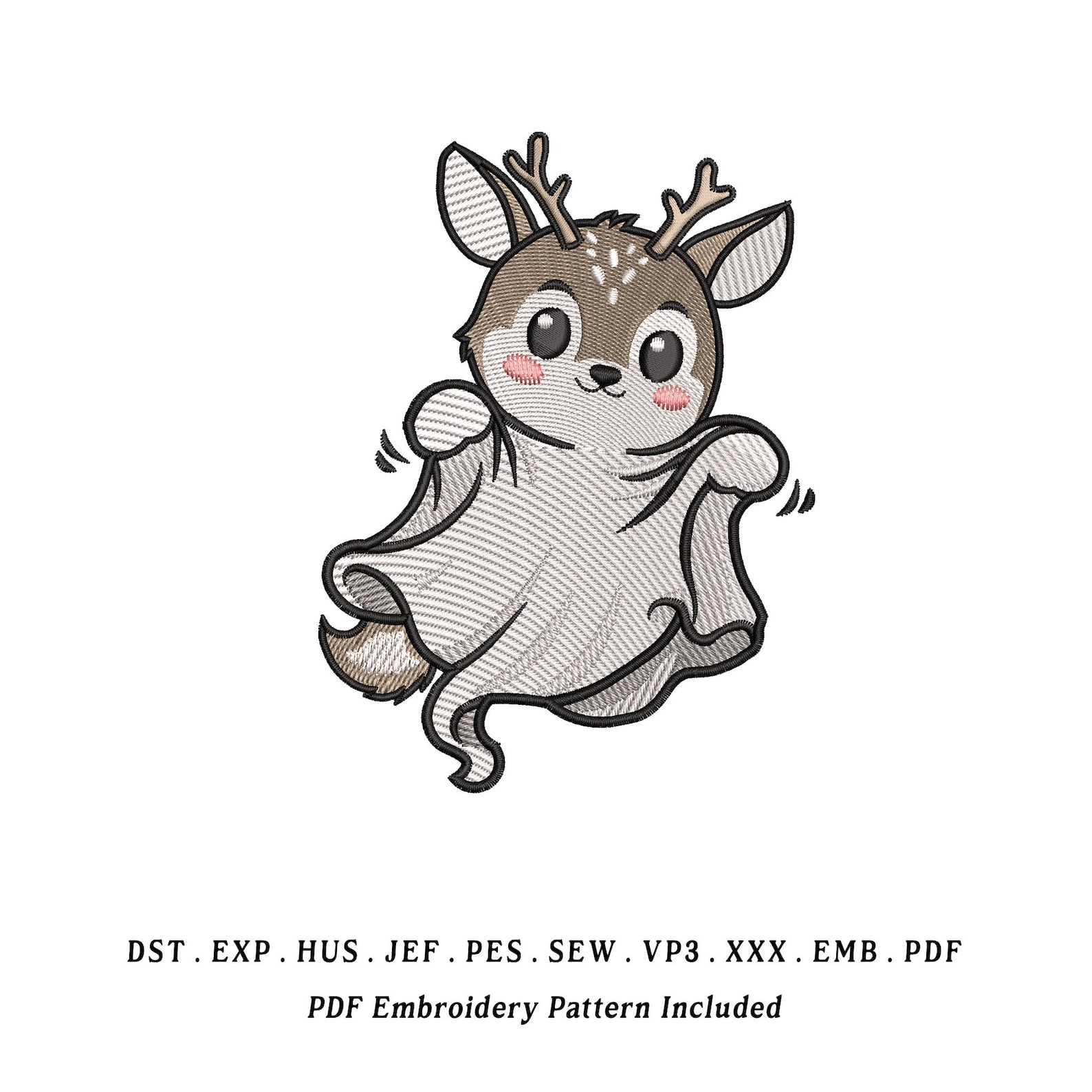 Ghost Deer Embroidery Design | Spooky Cute Deer Ghost Illustration ...