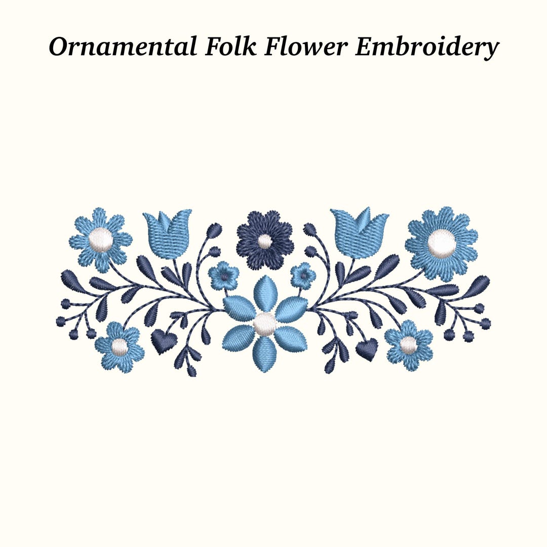 Ornamental Folk Flower Embroidery Design - 3 Sizes Included, EMB File ...