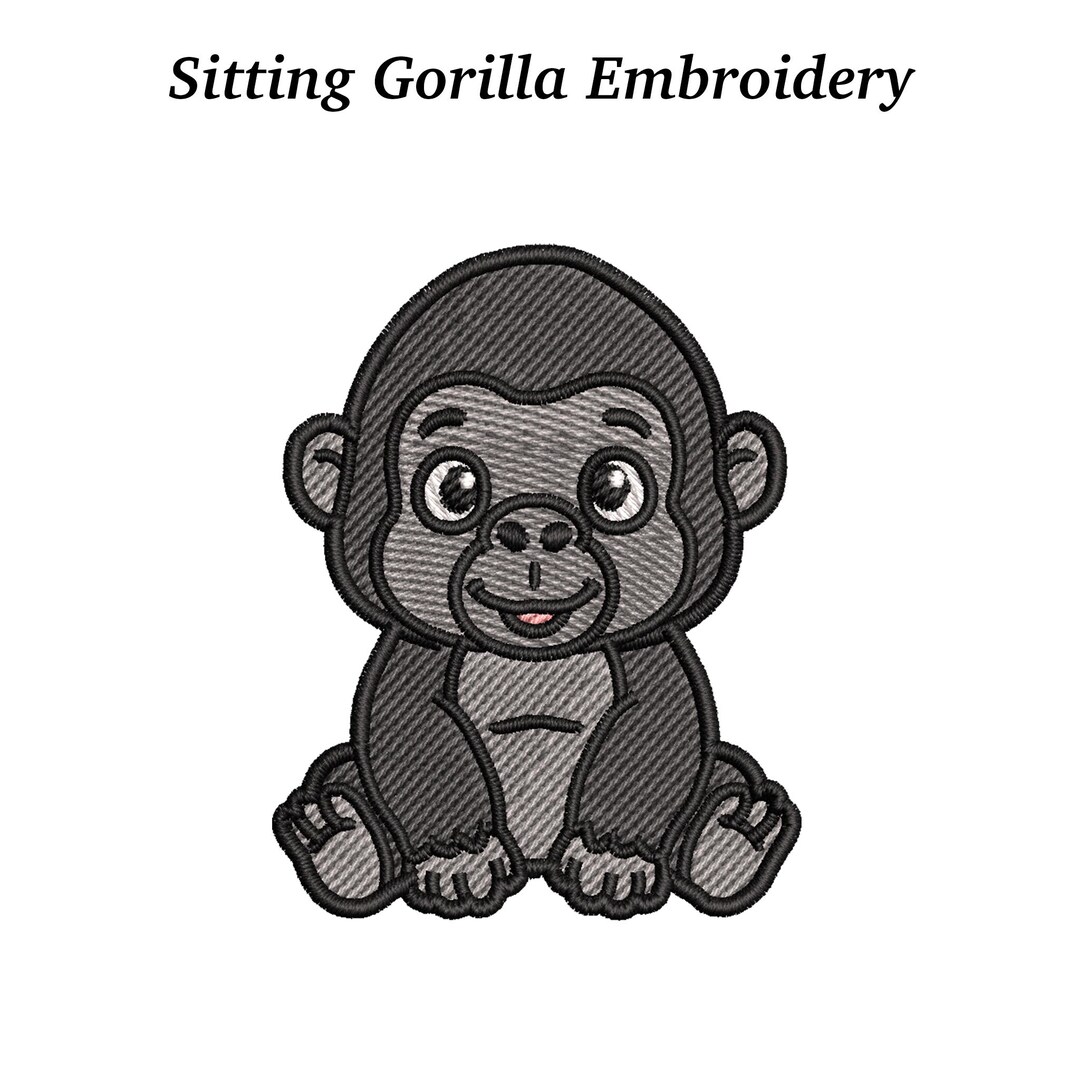 Sitting Gorilla Embroidery Design, Cute Jungle Animal Machine ...
