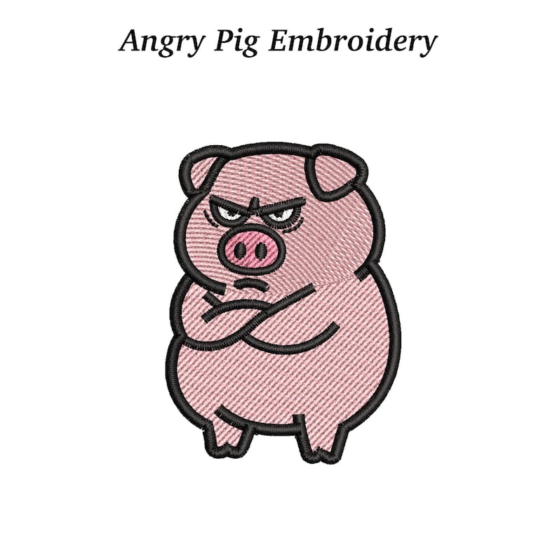 Angry Pig Embroidery Design: Funny Farm Animal Pattern (EMB Files ...