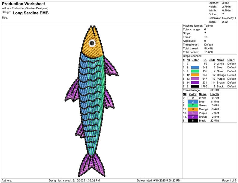 Funny Sardine Embroidery Design: Ocean Animal Pattern (instant Download ...