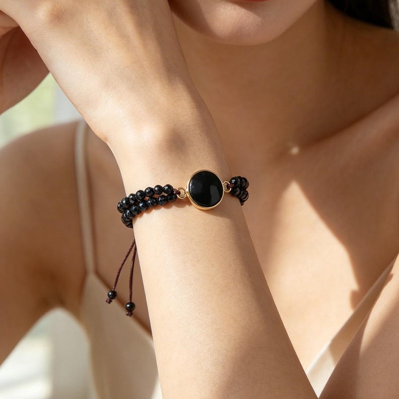 Minimalist Black Obsidian Bracelet, Natural Crystal Healing Bracelet ...