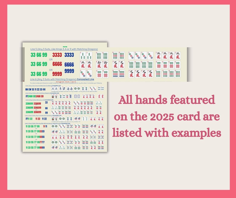 Mahjong 2025 Printable Cheat Sheet, NMJL Card 2025 Hands Guide ...