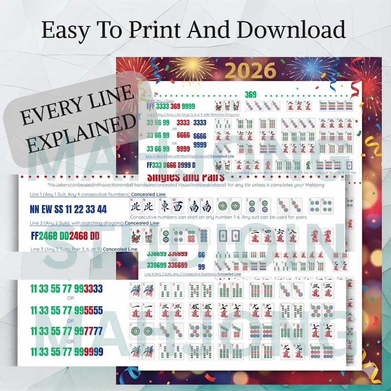 Mahjong 2026 Printable Cheat Sheet, NMJL Card 2026 Hands Guide ...