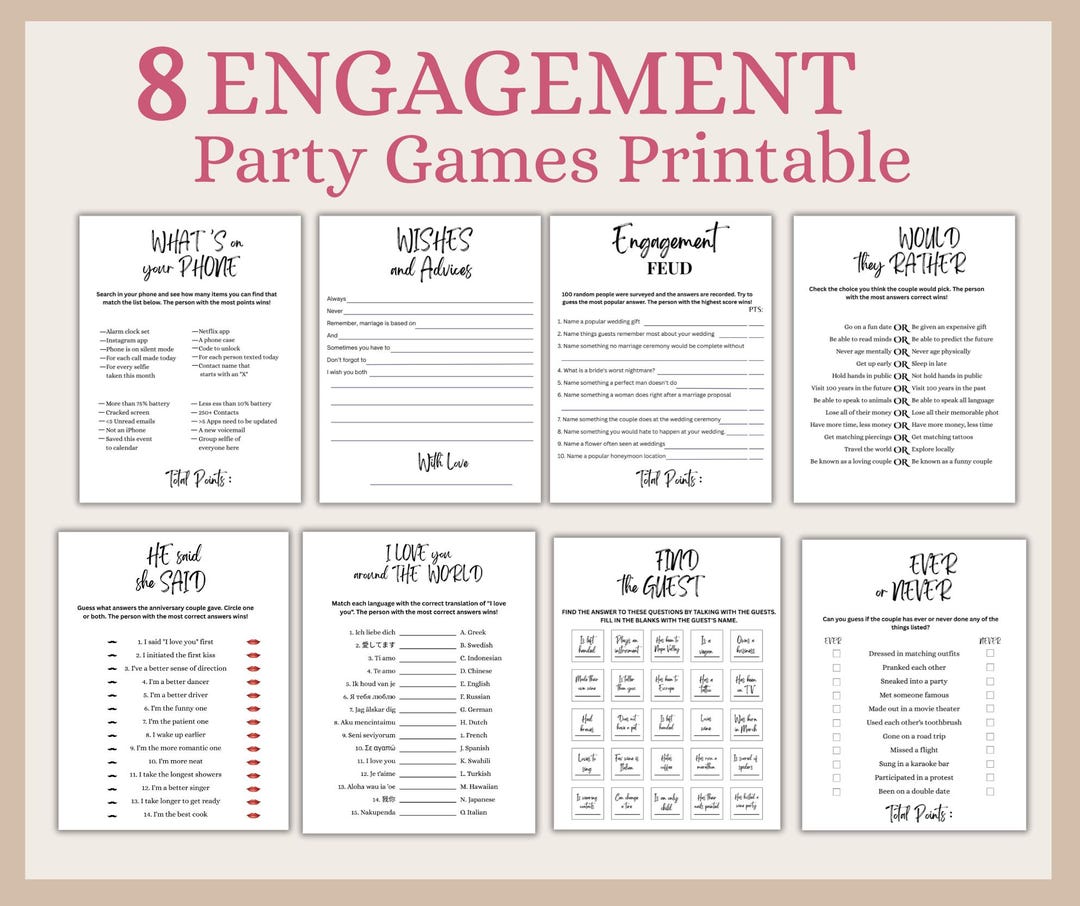 Printable Engagement Party Games Engagement Game Bundle Proposal ...