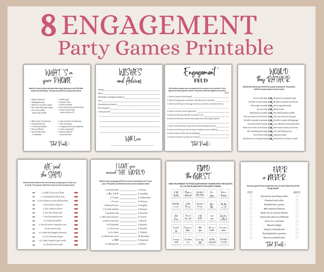 Printable Engagement Party Games Engagement Game Bundle Proposal ...