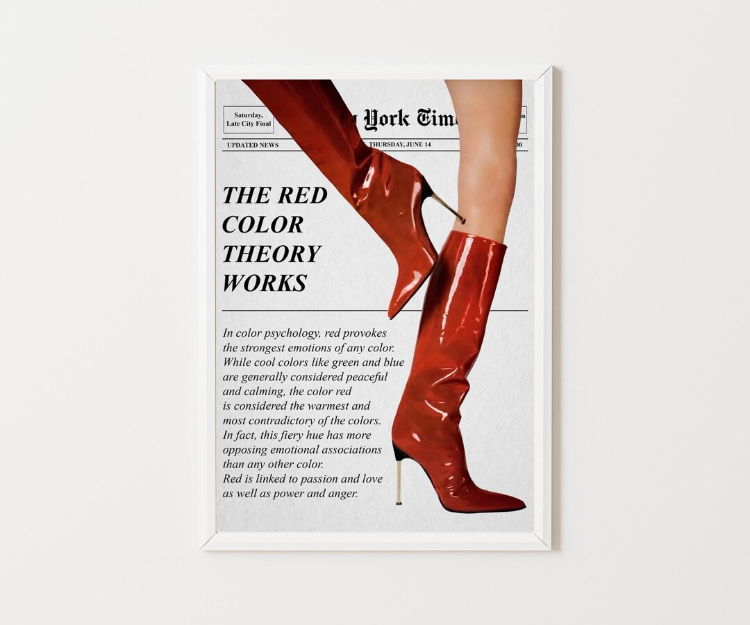 Red Color Theory Poster, Fashion Journal Poster, Red Boots Wall Art ...
