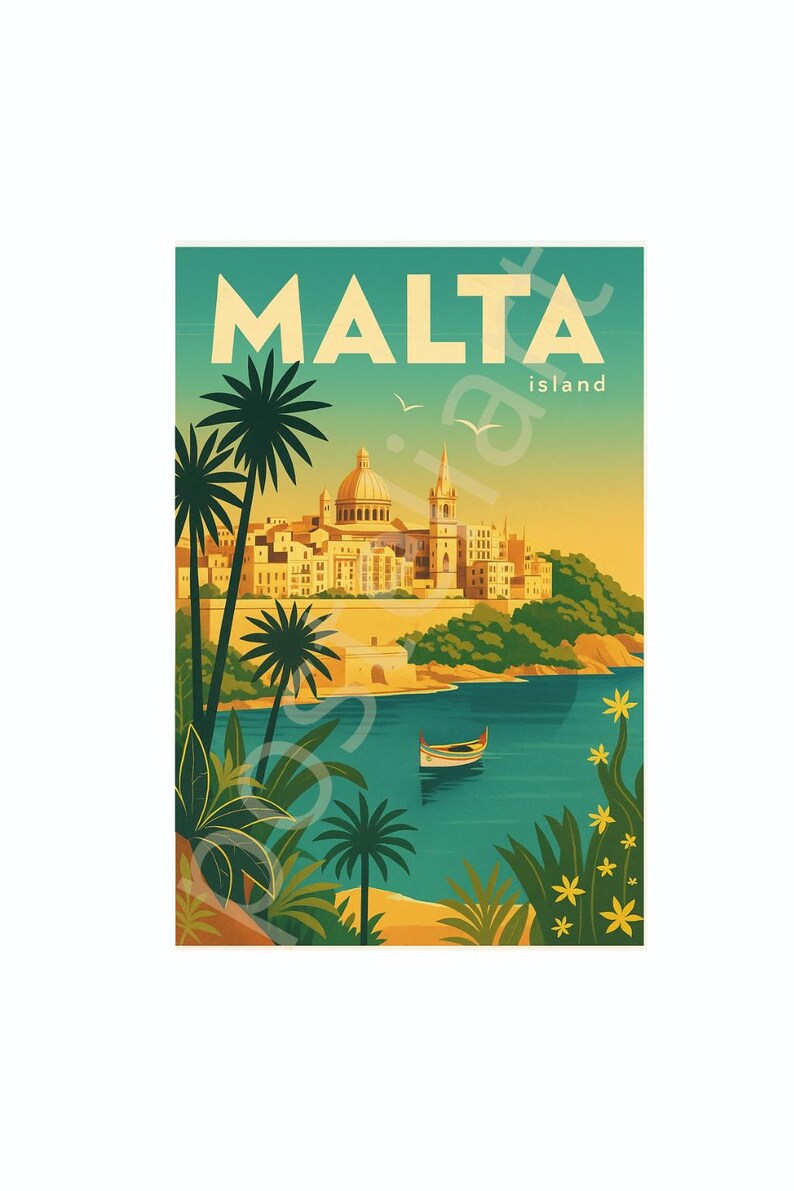 Vintage Malta Poster | Retro Digital Poster to Print | Mediterranean ...