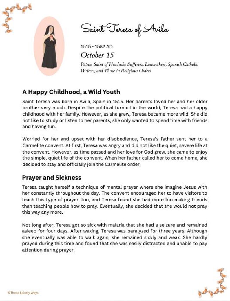 Printable October Catholic Saints Calendar, Stories, and Activities for ...