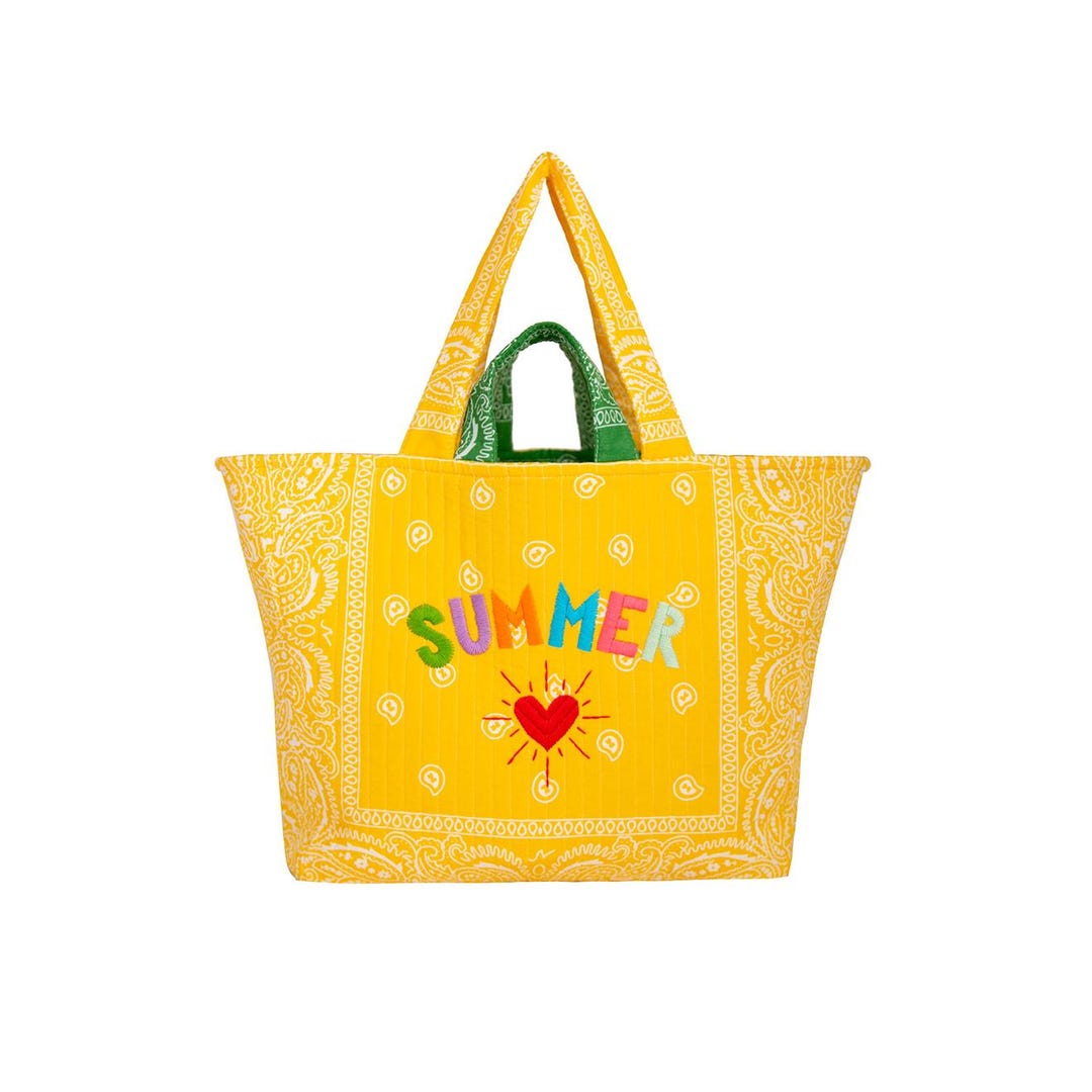 Summer Hand Embroidered Perla Tote Bag: Handmade Quilted Bandana Maxi ...