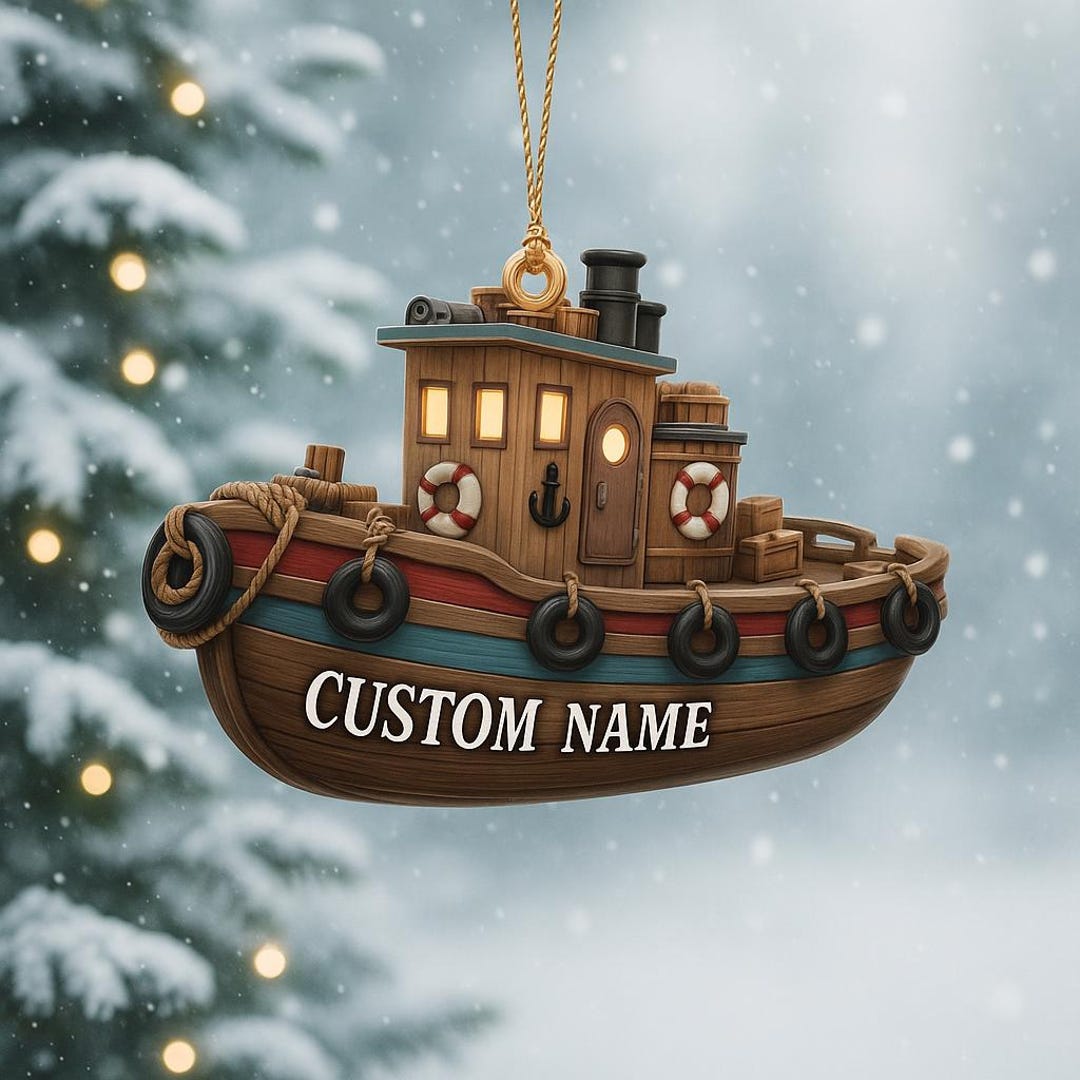 Personalized Wooden Tugboat Ornament, Custom Name Boat Christmas ...