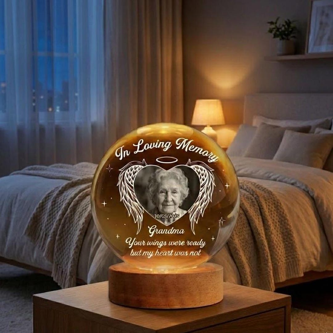 Custom Photo Memorial Sympathy LED Night Light, Personalized Crystal ...