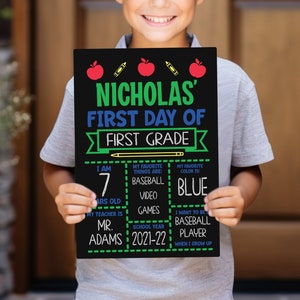 Customizable First Day of School Chalkboard Sign - Reusable Back-to ...