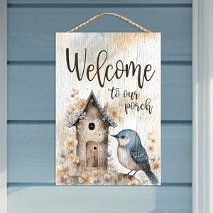 Rustic Elegance Wooden welcome Birdhouse & Bluebird Porch Sign Board ...
