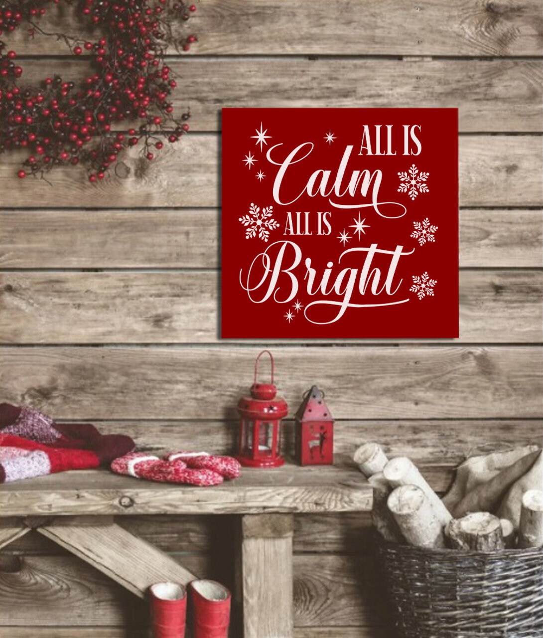 Christmas Plaque All Is Calm All Is Bright Sign Wood | Etsy