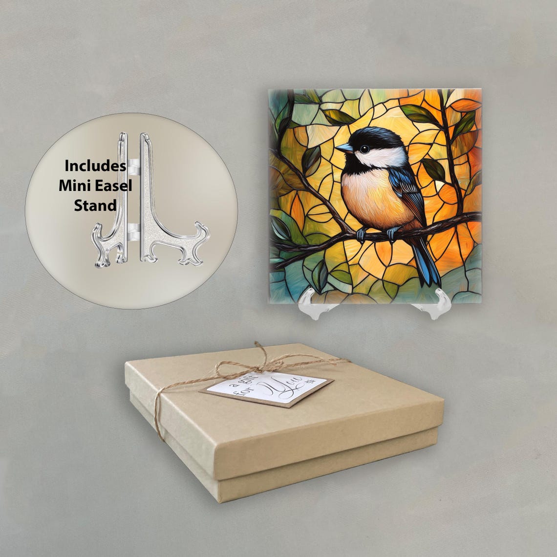 Chickadee Art Tile: Printed Image Stained Glass Style, Nature-inspired ...