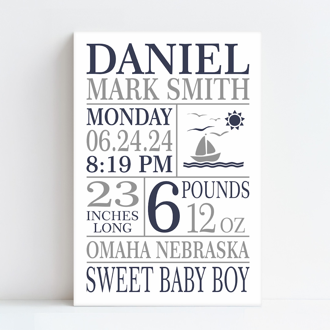 Boys Birth Announcement Sign Baby Announcement Sign Baby Birth Stats ...